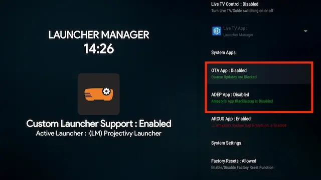 Block OTA Updates and install custom launcher for firesticks